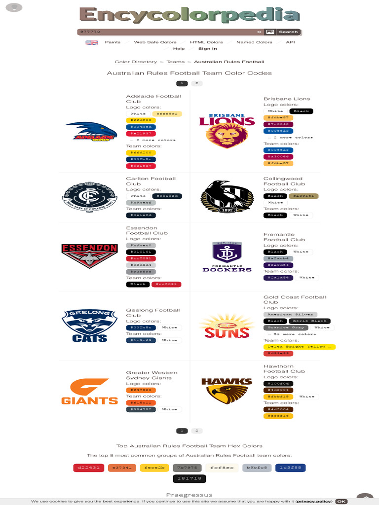 Australian Rules Football Team Color Codes | PDF