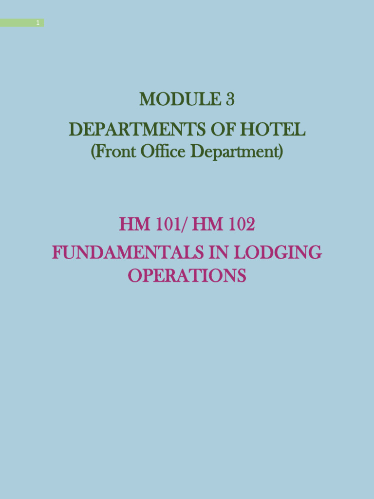 Module 3 Front Office Dept. | PDF