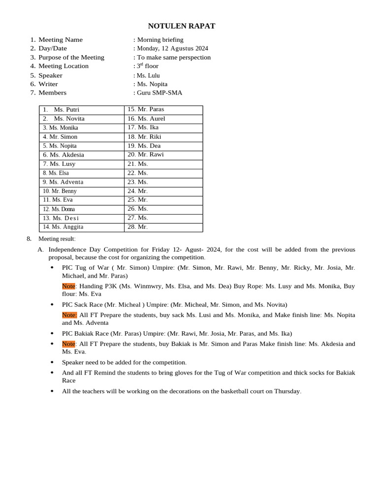 MOM 12 Agust 2024 | PDF