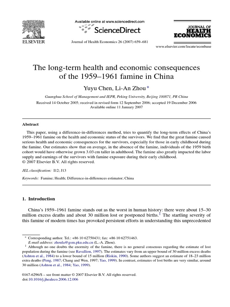 The Long-Term Health and Economic Consequences of The 1959-1961 Famine ...