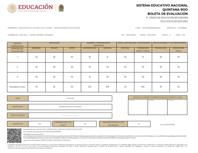 Boleta - 3º Secundaria | PDF | Educación Secundaria