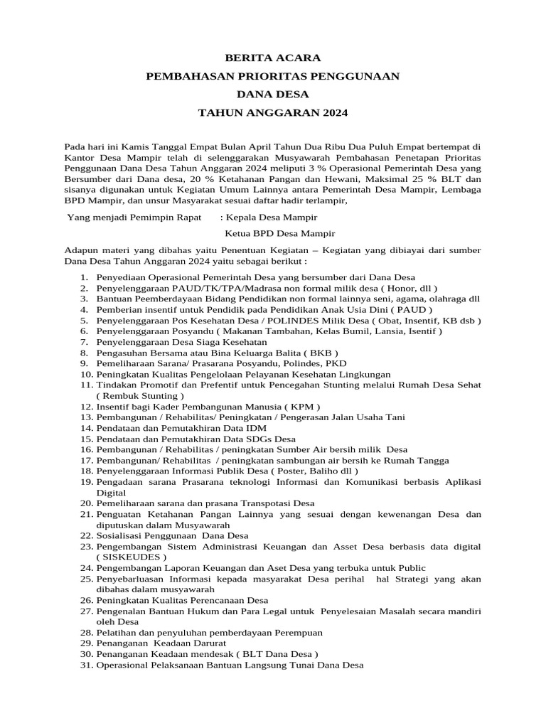 Berita Acara Proritas Penggunaan Dd 2024 Pdf