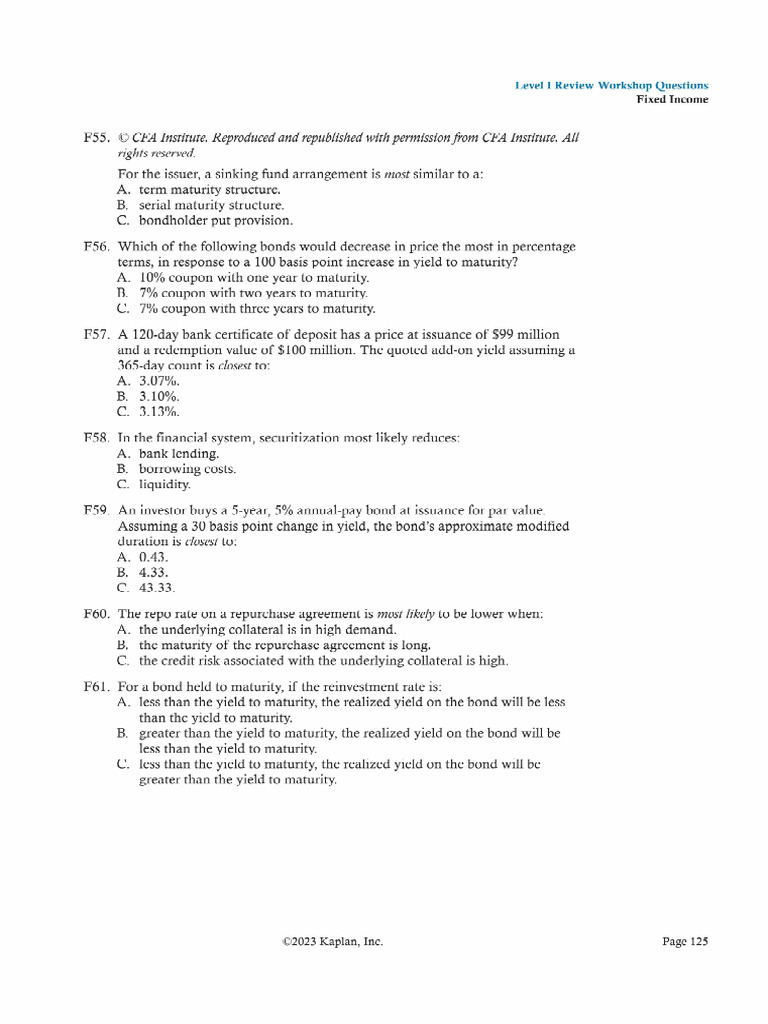 Cfa Fixed Income Cfa | PDF