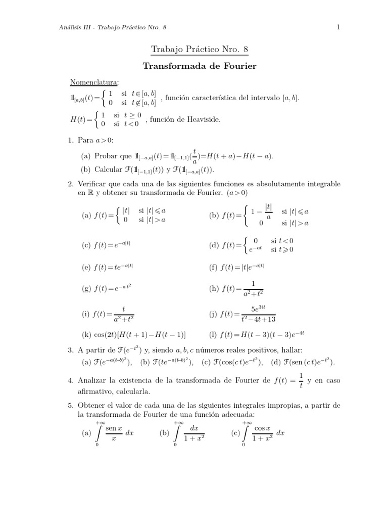 TP8 - Transformada de Fourier | PDF | Análisis matemático | Matemáticas