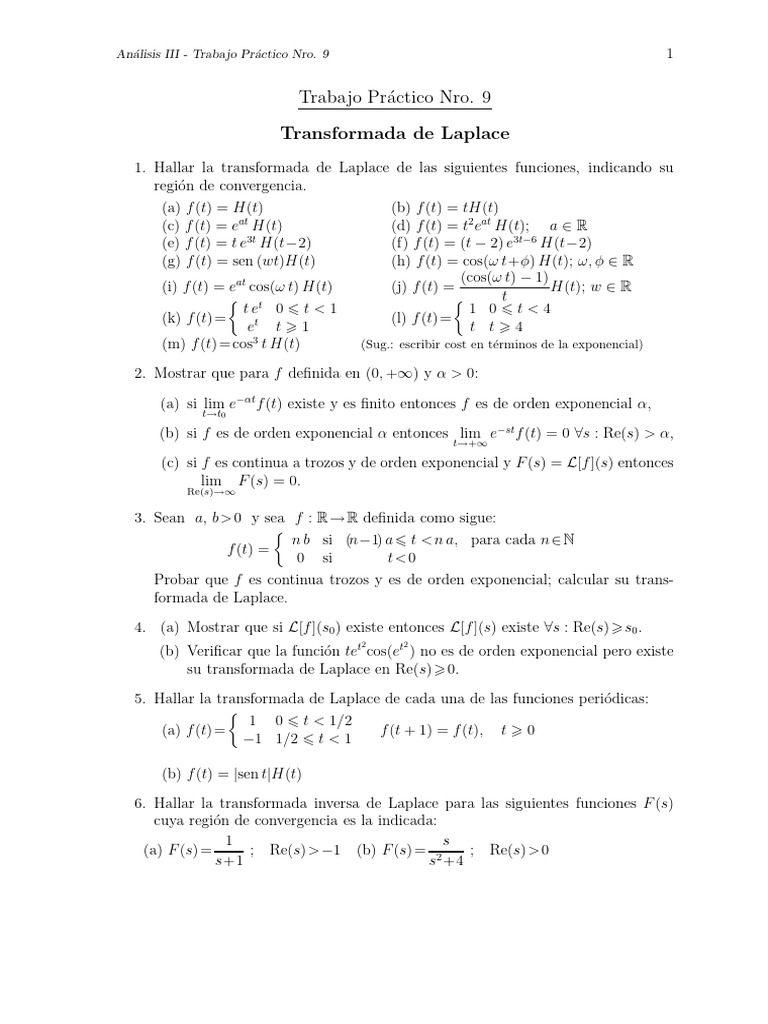 tp9 - Transformada de Laplace | PDF | Transformada de Laplace | Conceptos matemáticos