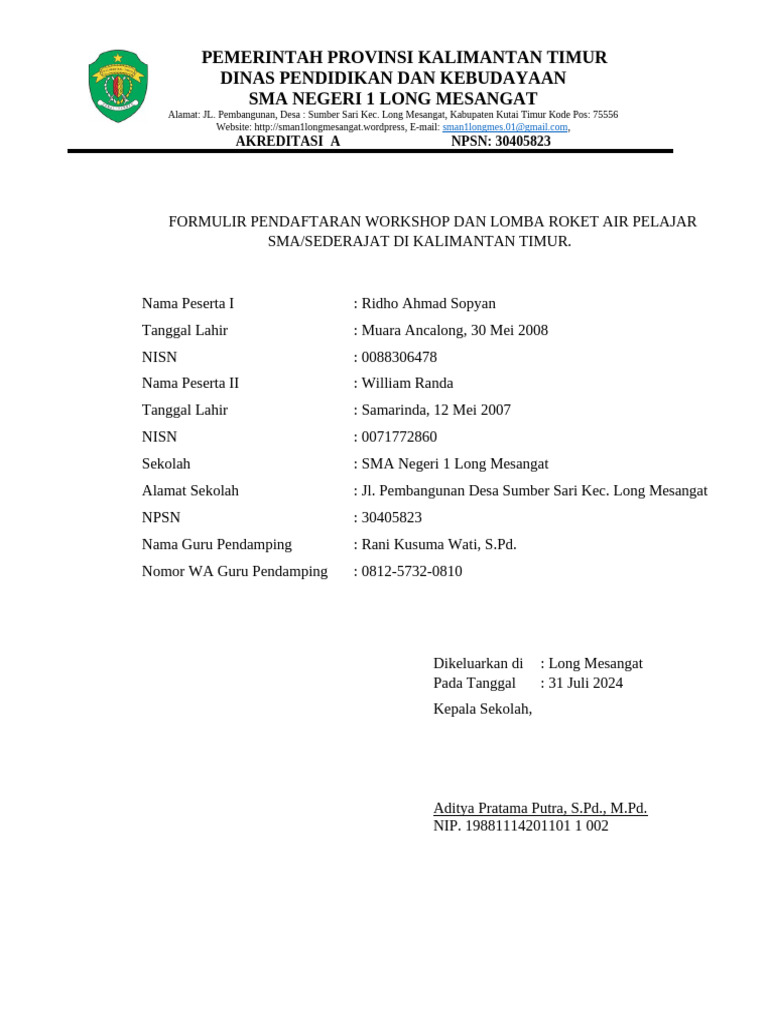 Surat PENDAFTARAN WORKSHOP[1] | PDF