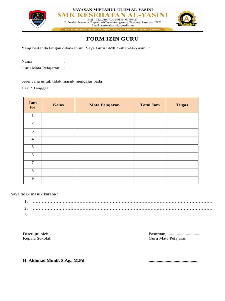 Form Izin Guru | PDF