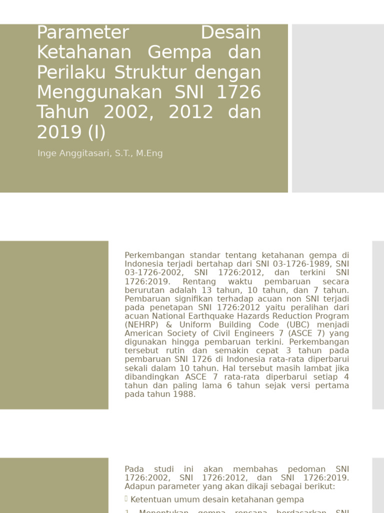 Studi Perbandingan Parameter Desain Ketahanan Gempa Dan Perilaku | PDF