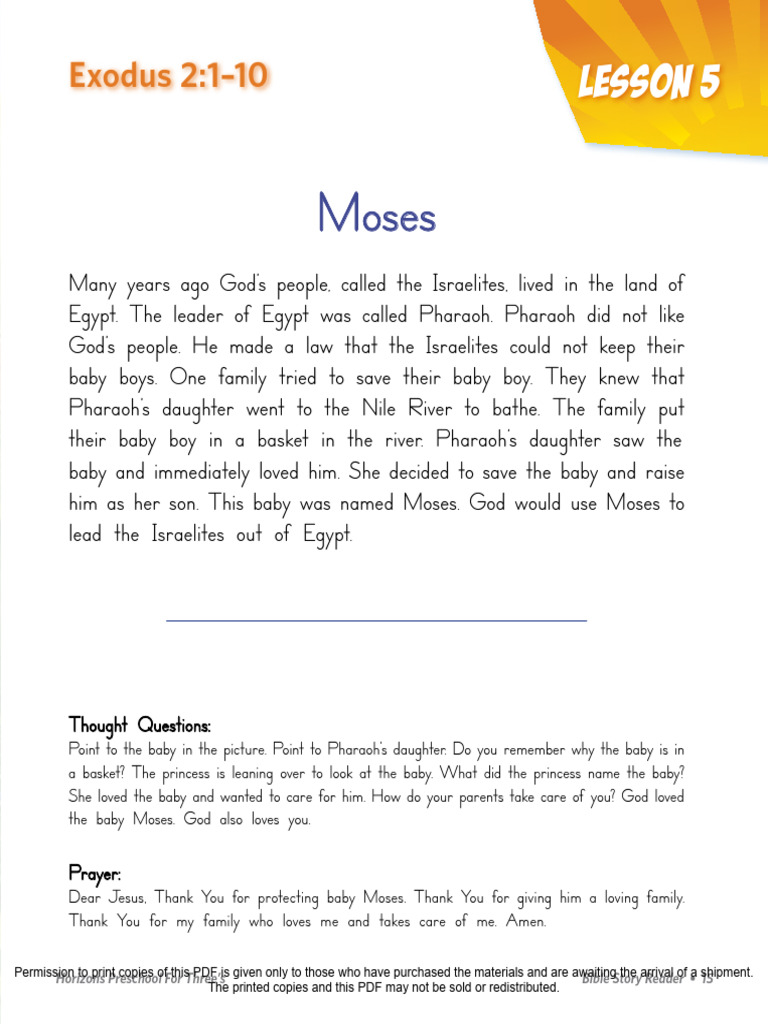 PreK3 Teacher Guide Companion Lessons 5-8 | PDF | Moses | The Exodus