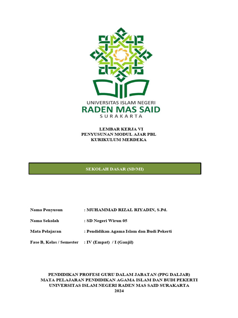 LK Rizal (Penyusunan Modul Ajar PBL) | PDF