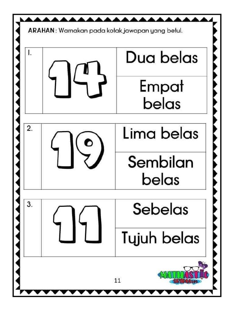Warnakan Perkataan Bagi Nombor 11-20 | PDF