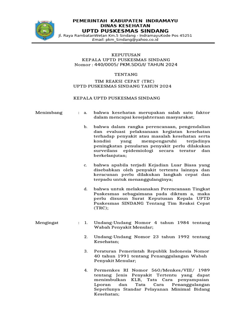 SK Tim TRC Puskesmas Plumbon | PDF