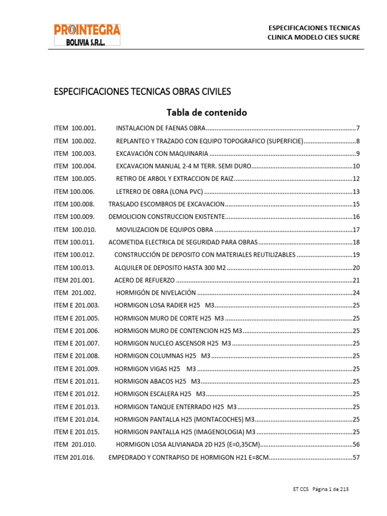 Especificaciones Tec Obras Civiles | PDF