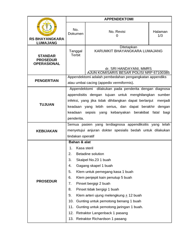 Sop Appendektomi | PDF