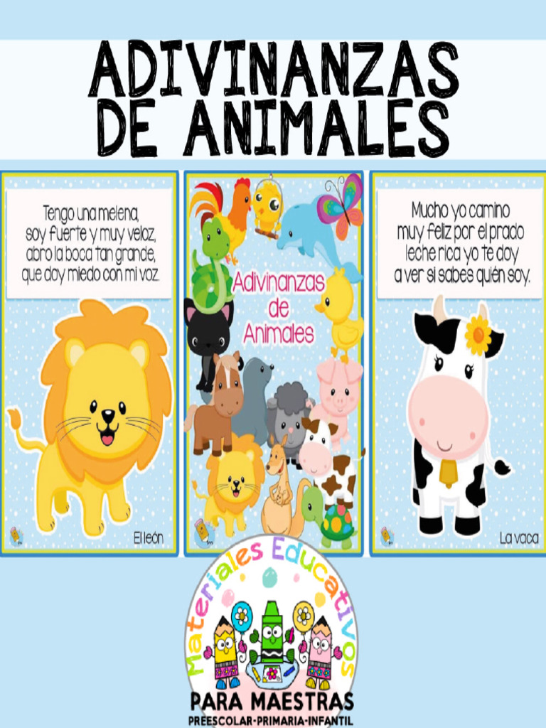 Adivinanzas de Animales para Niños Por Materiales Educativos Maestras | PDF
