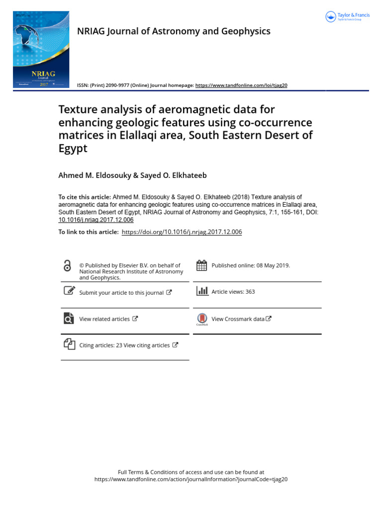 Texture Analysis of Aeromagnetic Data For Enhancing Geologic Features Using Co Occurrence ...