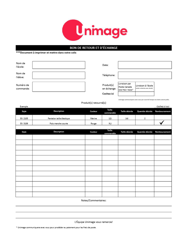 Bon de Retour Et Change | PDF
