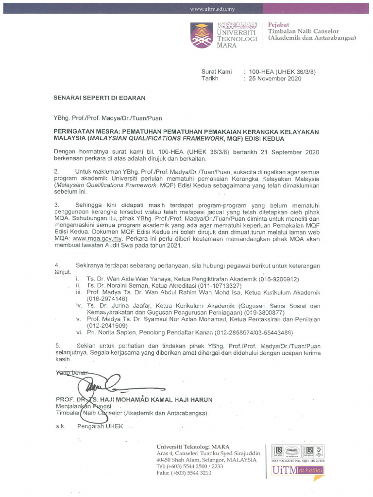 Peringatan Mesra Pematuhan Pemakaian MQF2.0 (Fasa 2) | PDF