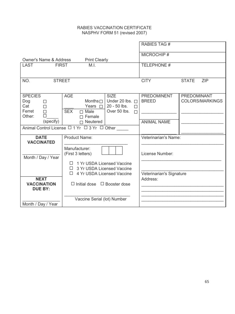 Rabies Vaccination Certificate | PDF