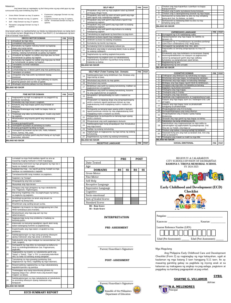 Ecd Checklist - Tagalog Version - Sy 2024-2025-1 | PDF | Linguistics ...