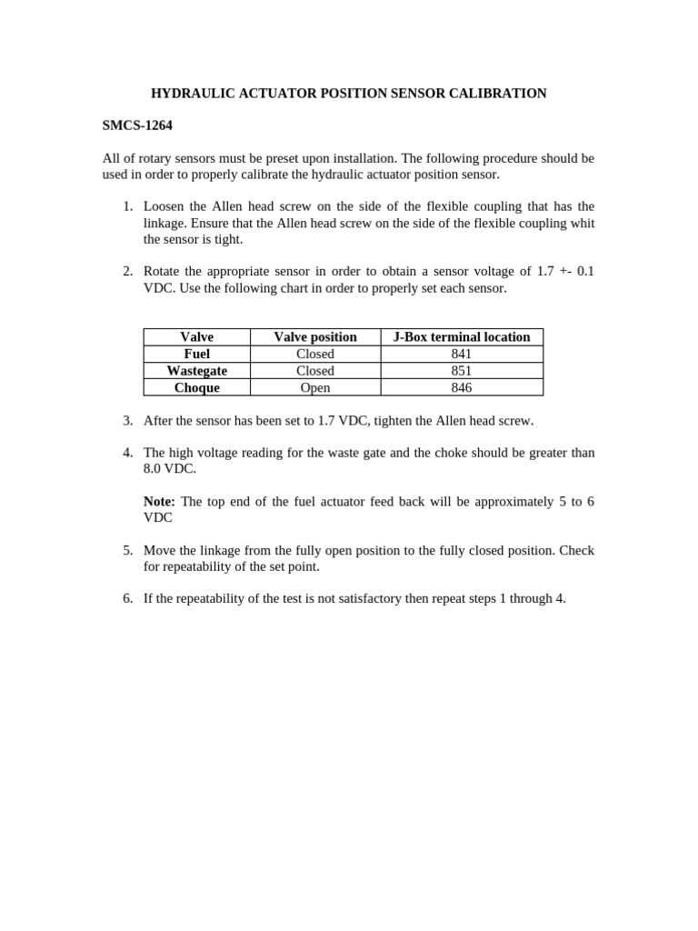 Hydraulic Actuator Position Sensor Calibration SMCS-1264 | PDF