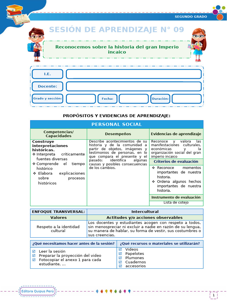 Sesiones de Aprendizaje - Semana 2 - UD VI - Editora Quipus Perú | PDF