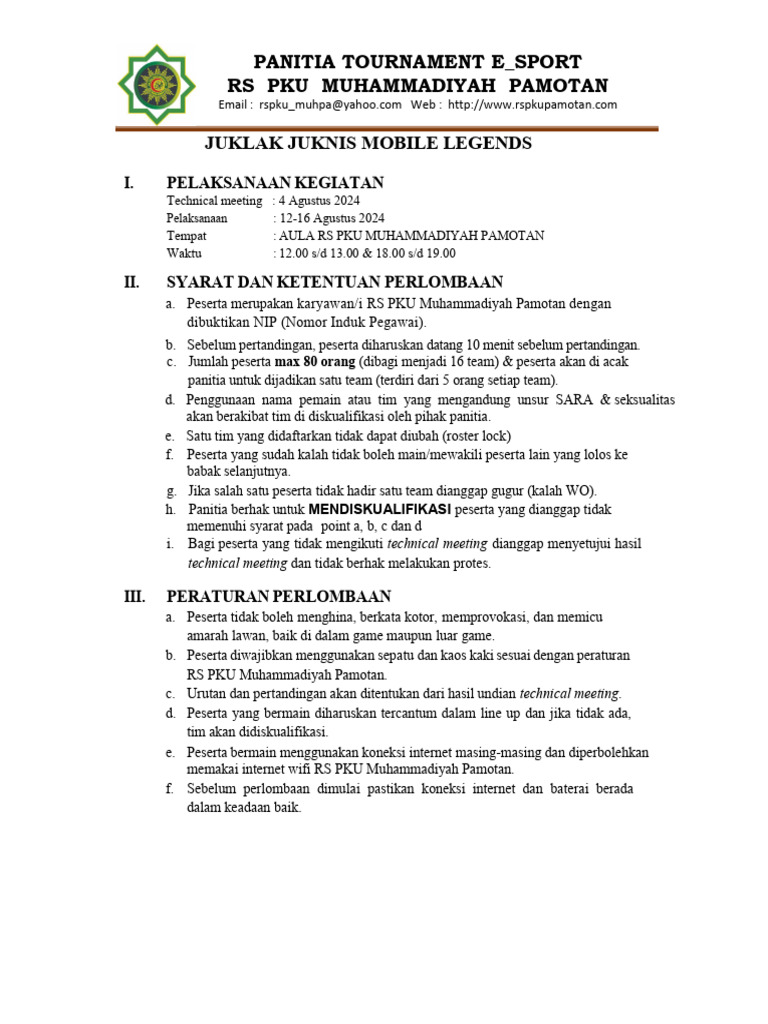 Juknis Lomba E-Sport Mobile Legend | PDF