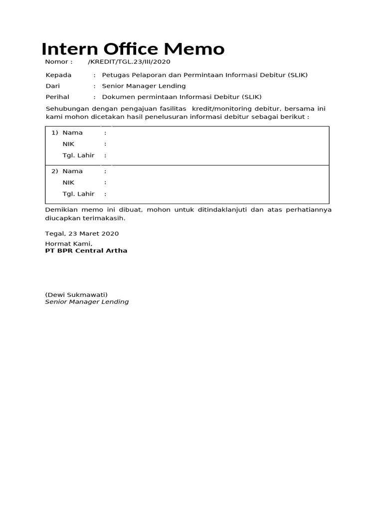Intern Memo - Pengajuan Kredit | PDF
