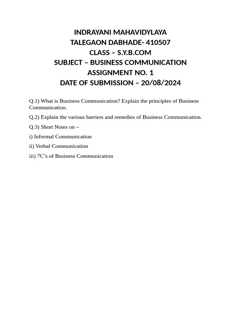 Business Communication Assignment -1 | PDF