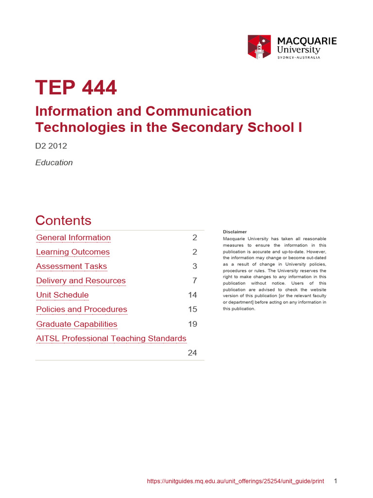 Unit - Guide - TEP 444 - 2012 - D2 | PDF | Educational Technology ...