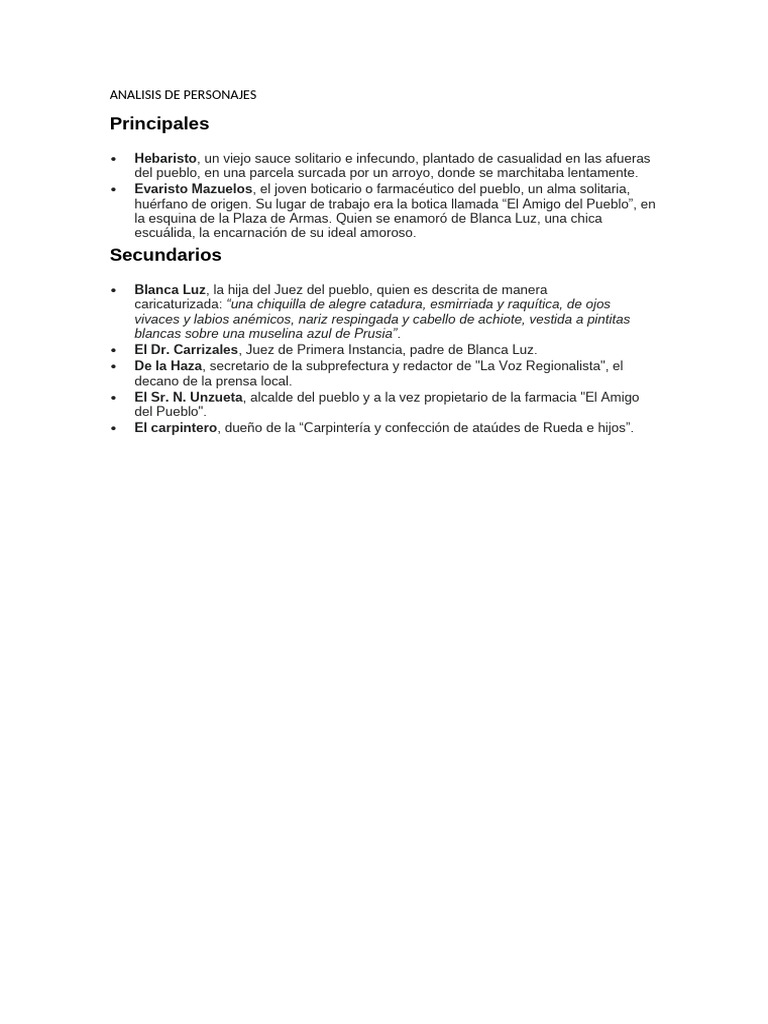 Analisis de Personajes | PDF