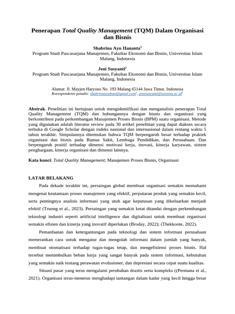 Shabrina Ayu Hananta-Total Quality Management (TQM) | PDF