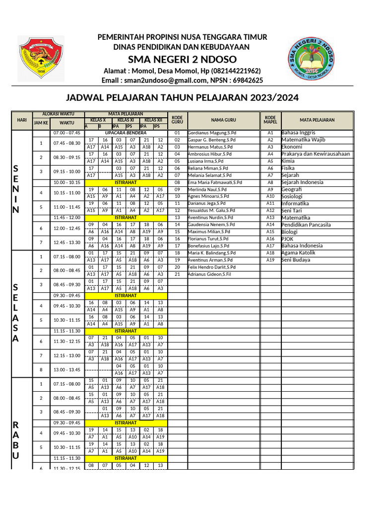 Jadwal Pelajaran 20232024 | PDF
