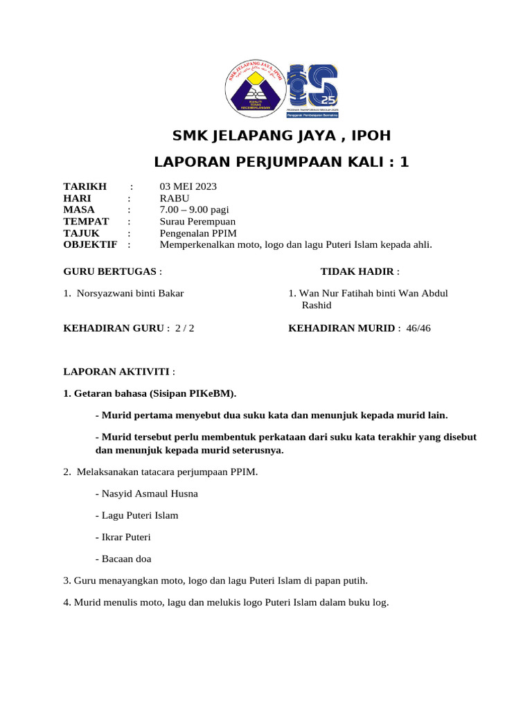 Laporan Aktiviti Perjumpaan &pikebm 1 | PDF