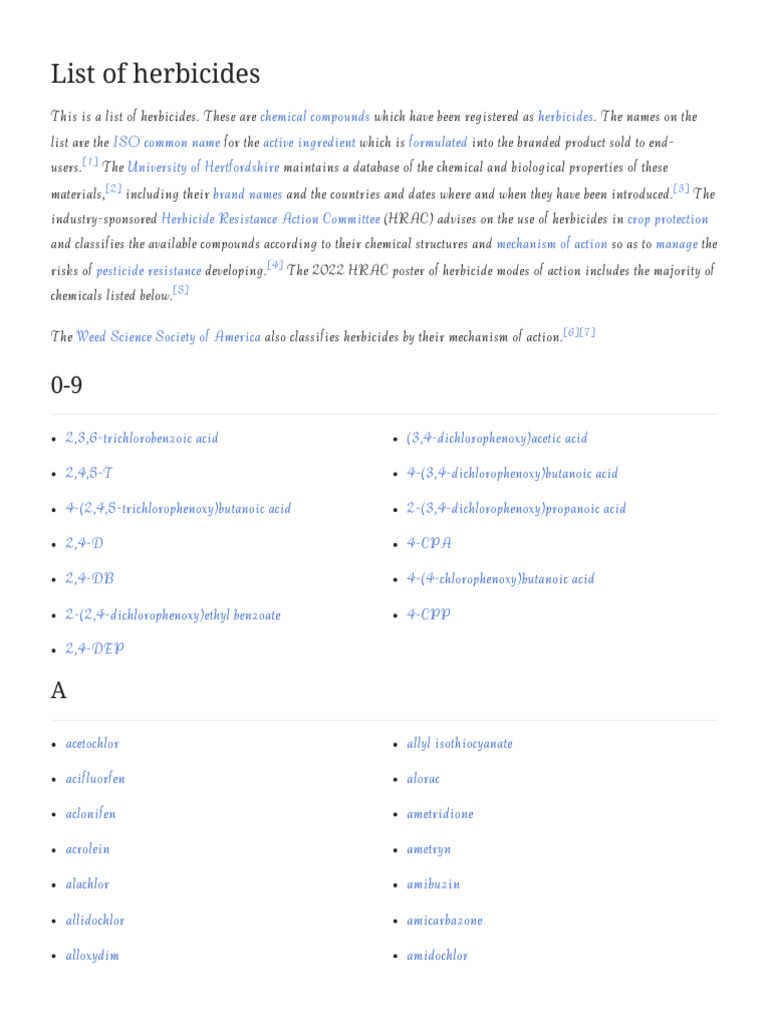 List of Herbicides - Wikipedia | PDF