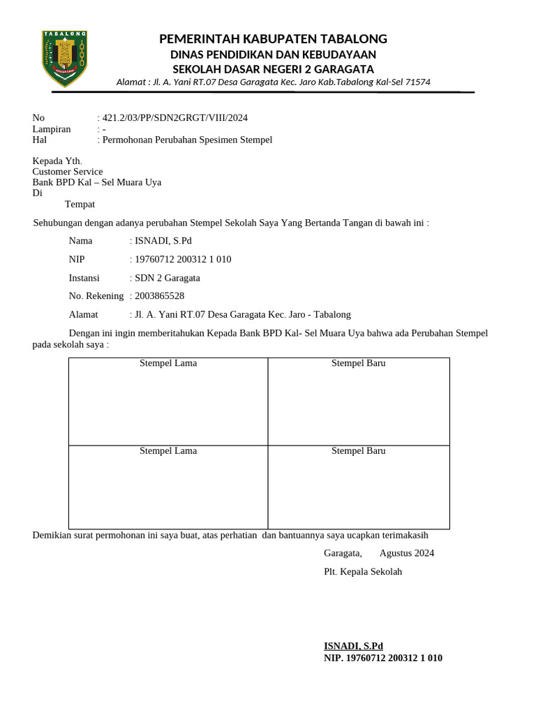 Perubahan Spesimen Stempel Sekolah | PDF