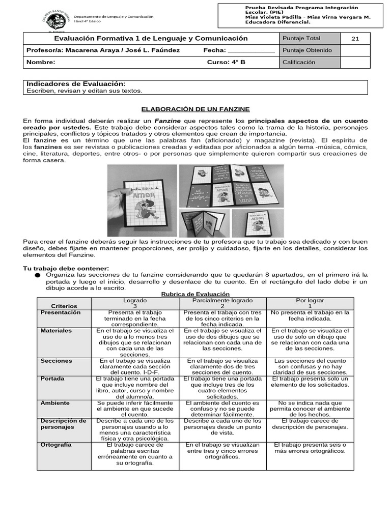 1º Evaluación Formativa Lenguaje 4ºA-B | PDF | Cuentos