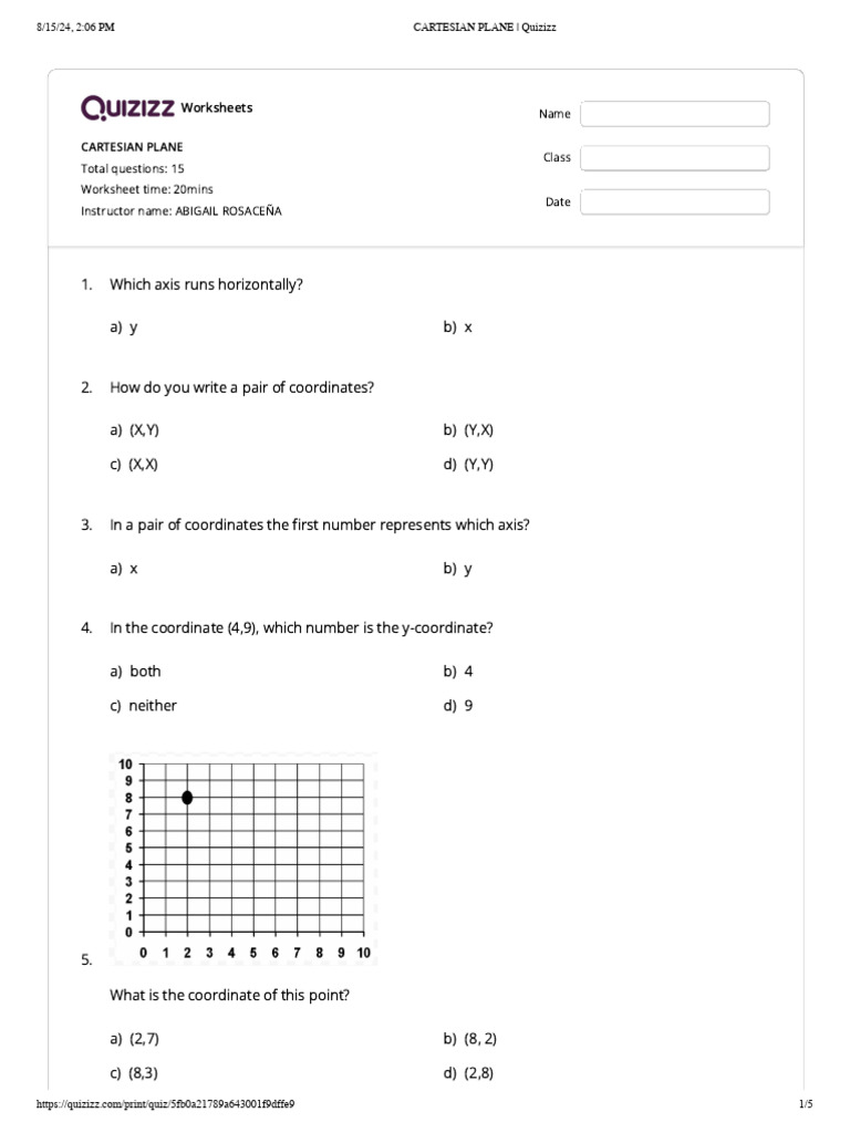 Cartesian Plane Quizizz Pdf