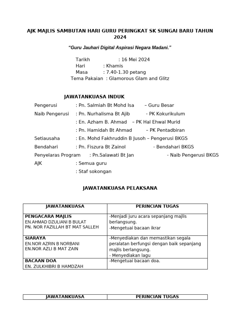Ajk Majlis Sambutan Hari Guru 2024 | PDF Ajk Majlis Sambutan Hari Guru 2024 | PDF