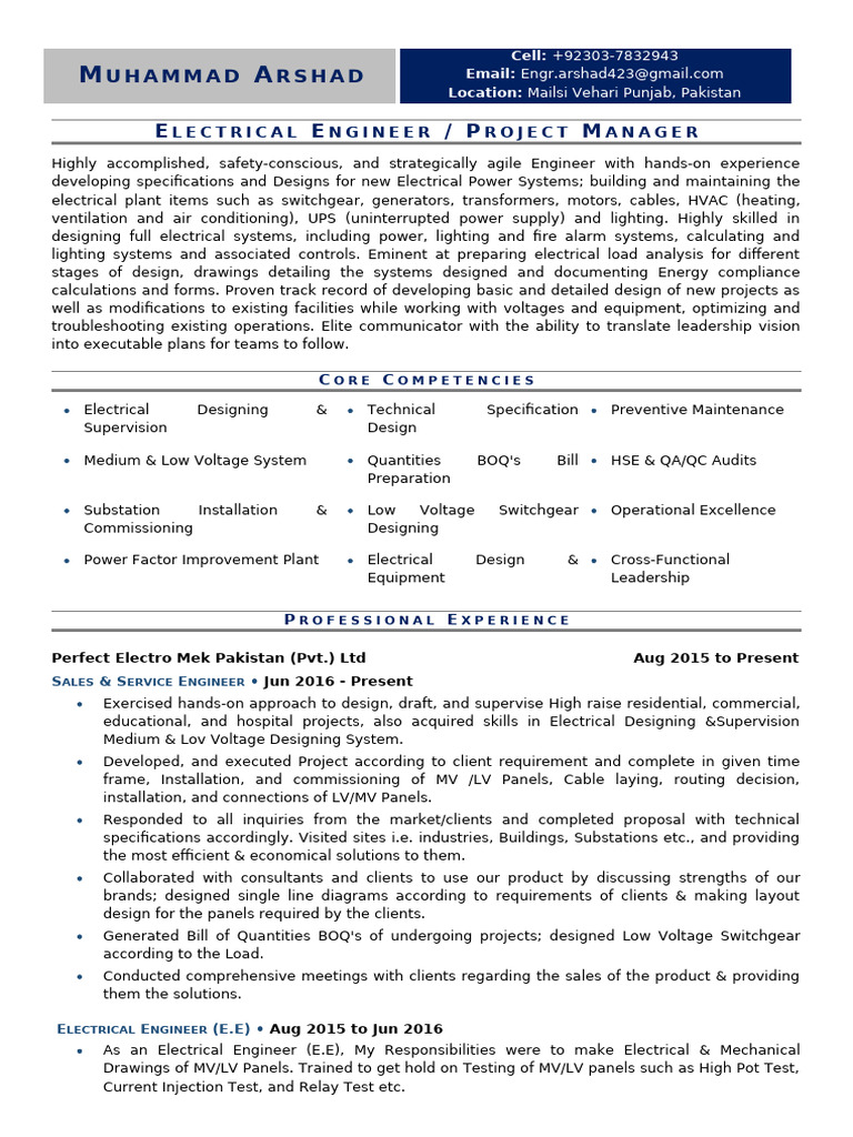 Arshad-CV-First Draft | PDF | Electrical Substation | Electromagnetism