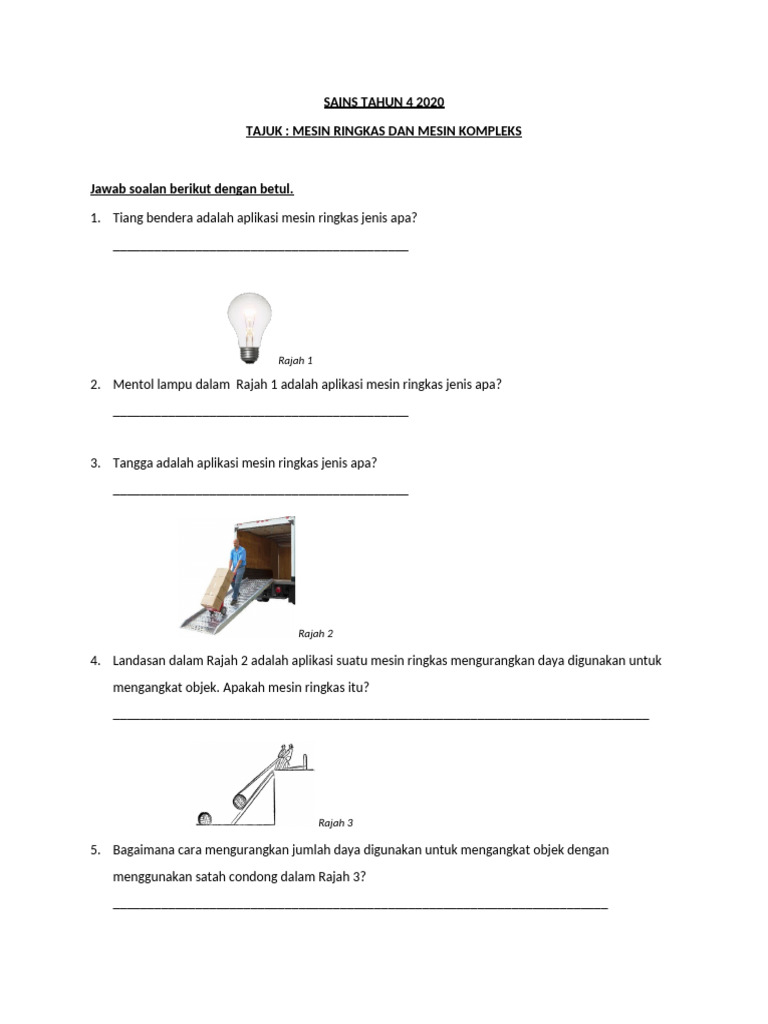 Latihan Mesin Ringkas Mesin Kompleks Sains Tahun 4 2020 | PDF