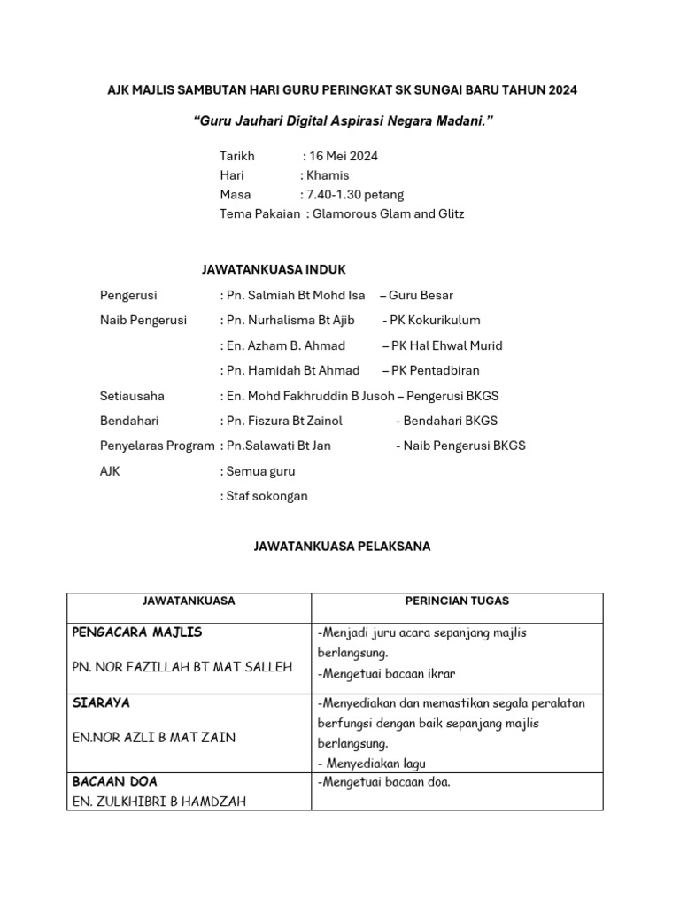 Ajk Majlis Sambutan Hari Guru 2024 | PDF Ajk Majlis Sambutan Hari Guru 2024 | PDF