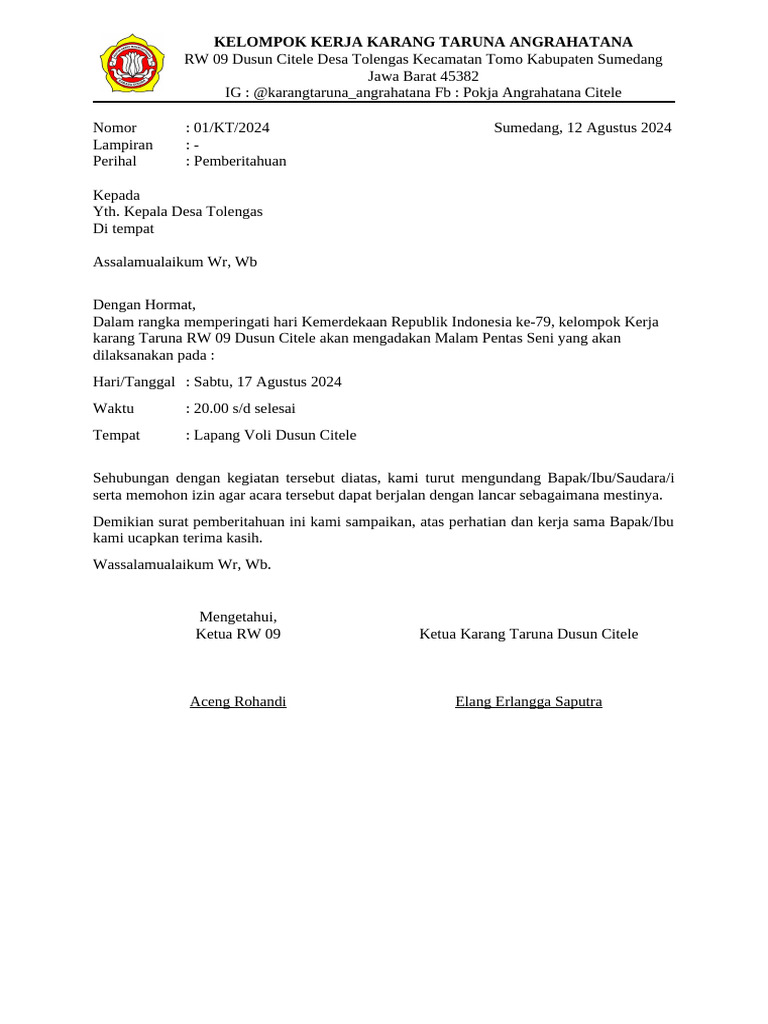 Surat Pemberitahuan Desa | PDF
