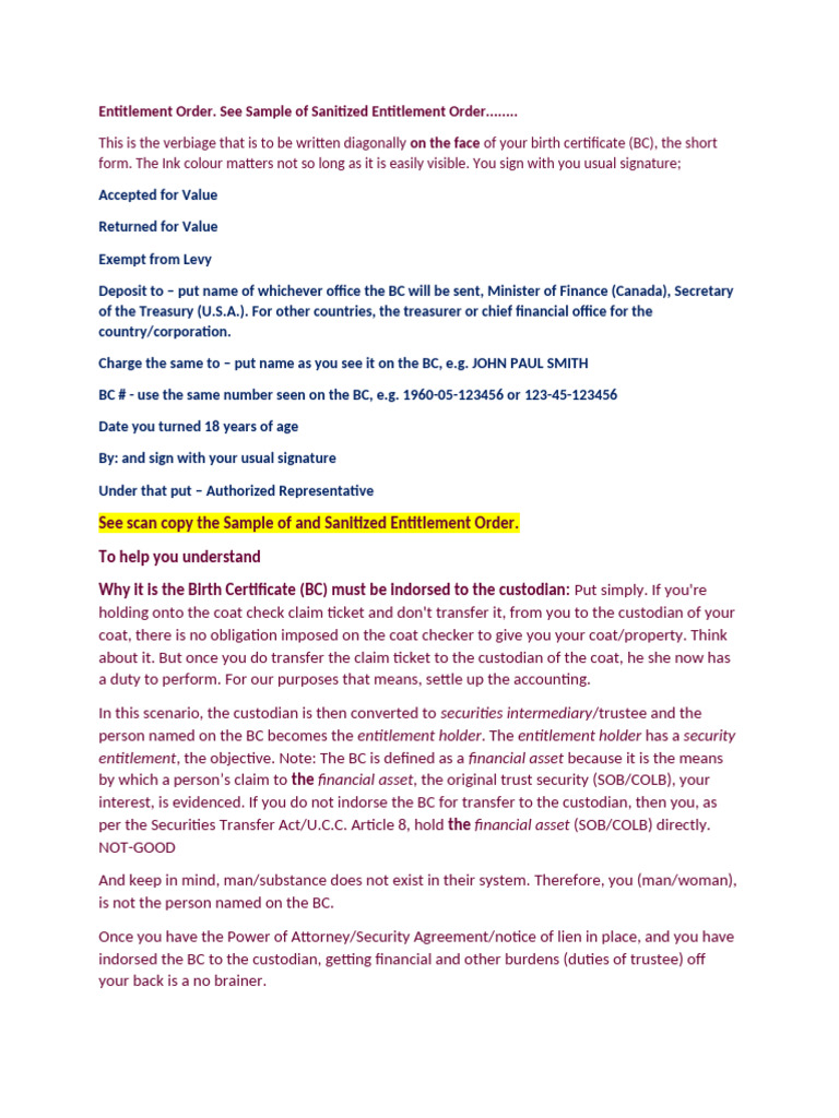 Entitlement Order | PDF