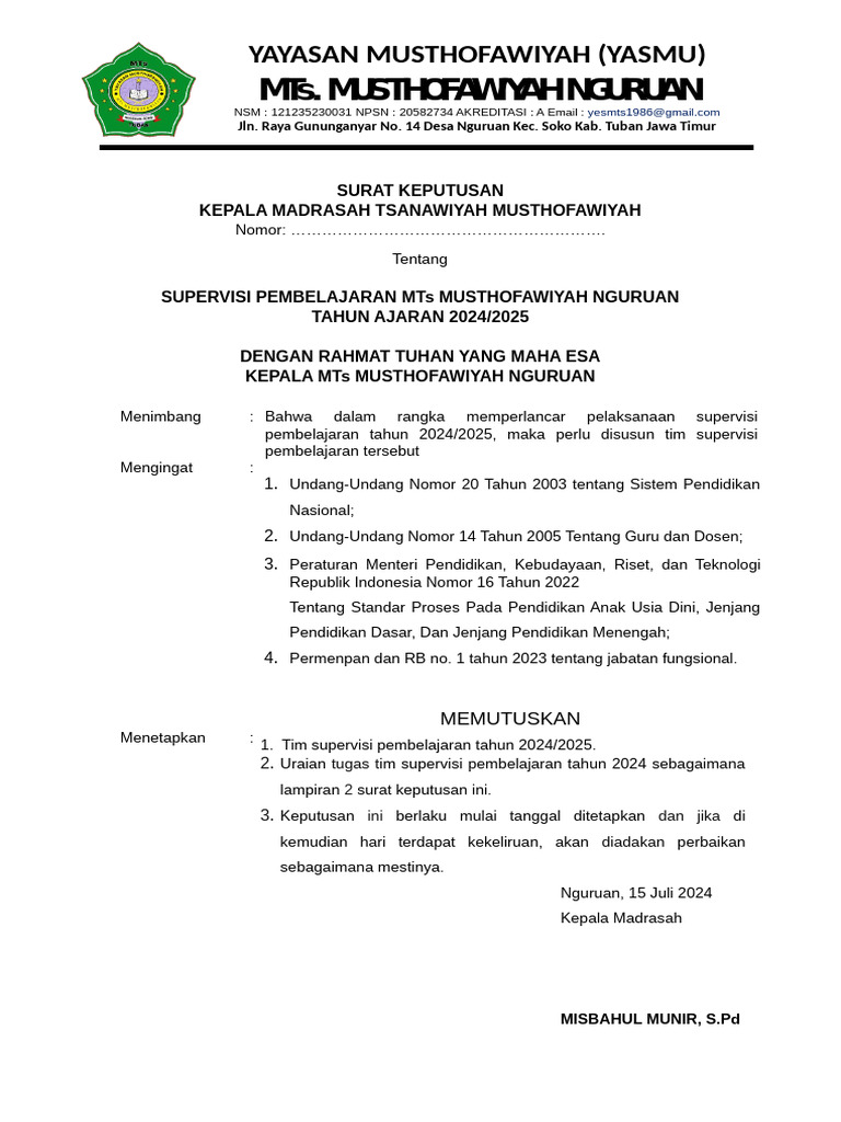 SK SUPERVISI 2024 MTs 2024 | PDF