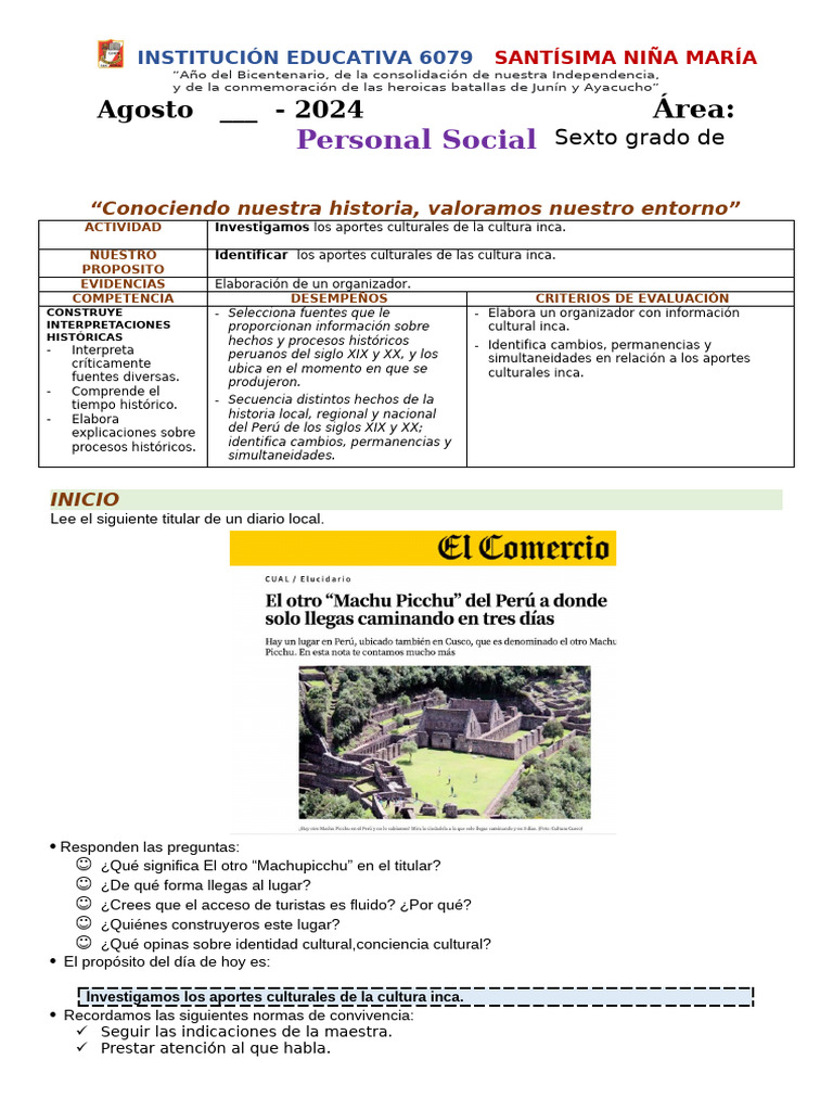 Personal Social Cultura Inca | PDF | Inca Empire