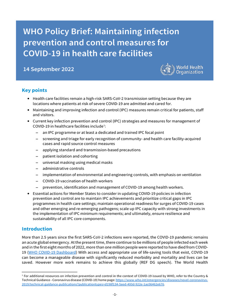 WHO 2019 nCoV Policy Brief IPC 2022.1 Eng | PDF