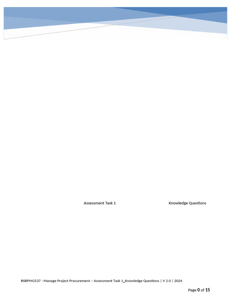 BSBPMG537 - Assessment Task 1 - Knowledge Questions | PDF