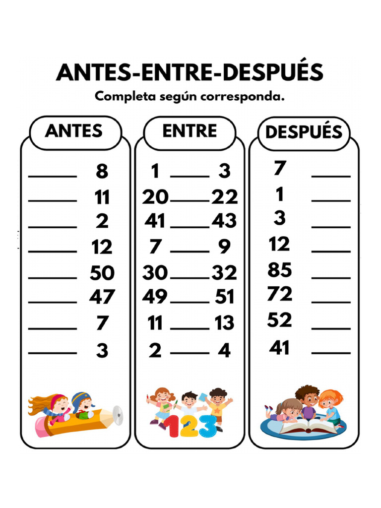 Números Antes Entre Después | PDF