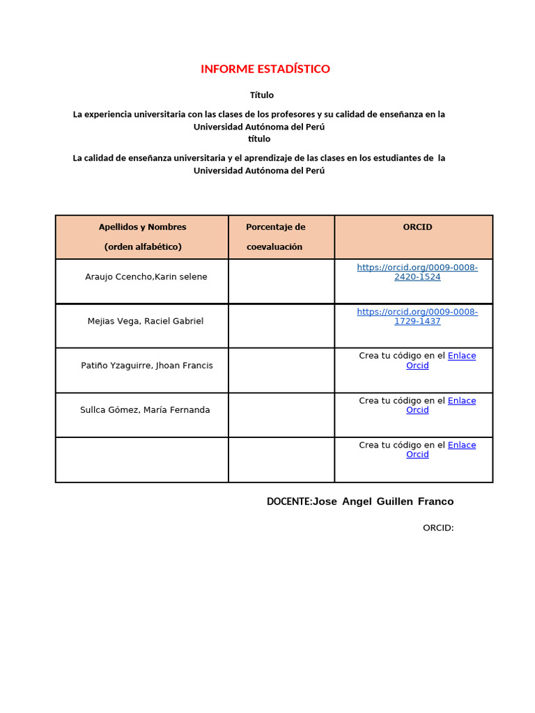 Informe Estadistico | PDF | Enseñando | Salud y bienestar